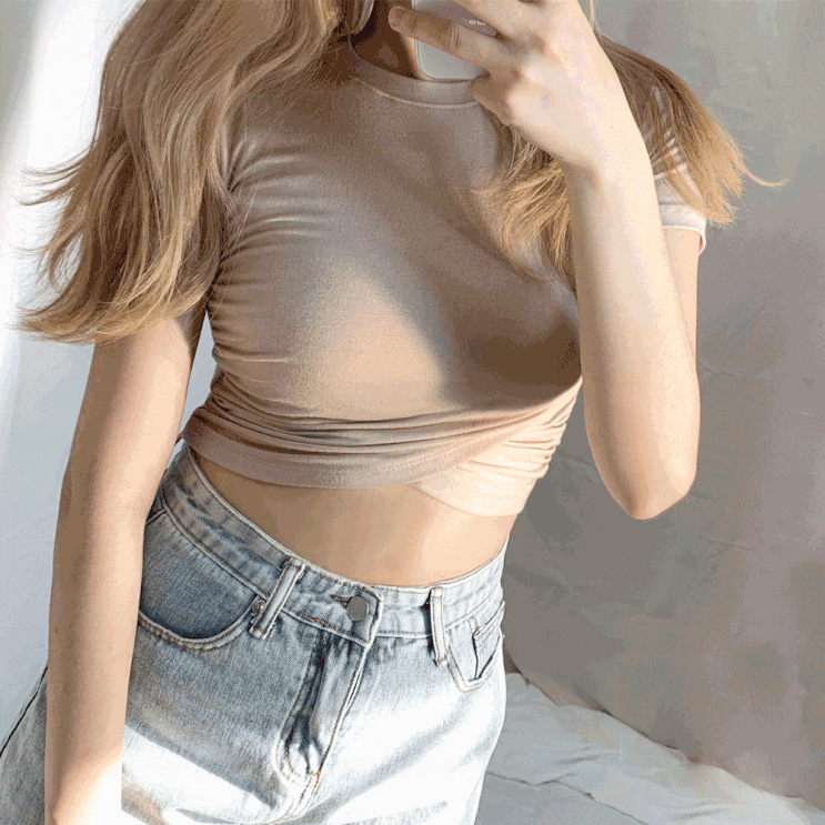 그레이시 : 💖복수구매 이벤트💖 튤립 슬림 크롭 셔링 스판 티셔츠 4color : 네이버 블로그