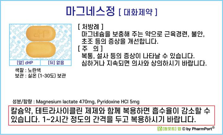 팜포트 마그네스정 대화제약 약품정보 복약안내문 마그네슘 보급제 근육경련 불안 완화 네이버 블로그