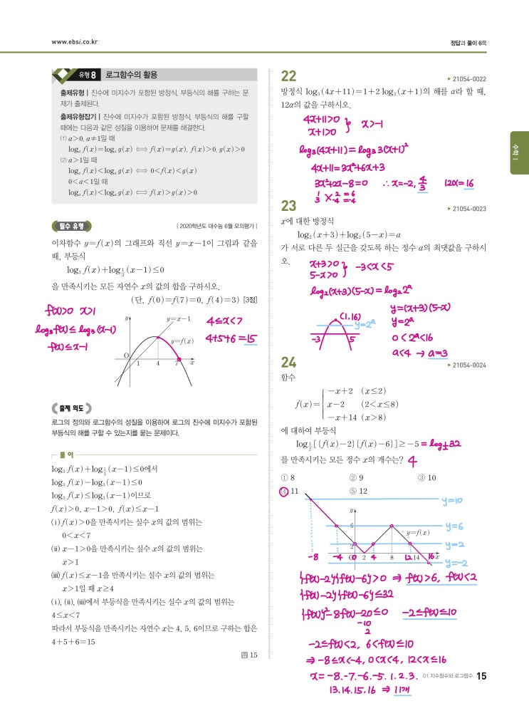 수능완성 확률과 통계 P15 01 지수함수와 로그함수 유형8 문제 및 풀이 네이버 블로그