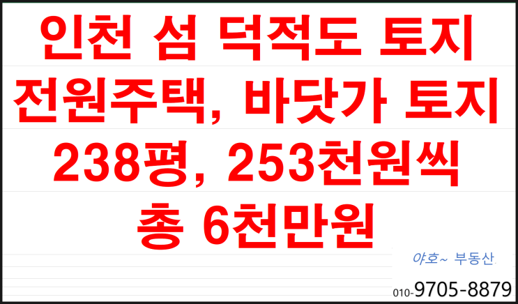 섬 바닷가 급매물 싼 토지 인천 옹진군 덕적도 238평 6천만원 소재해변 부동산 투자 땅 매매 인천시 옹진군 덕적면 북리 285