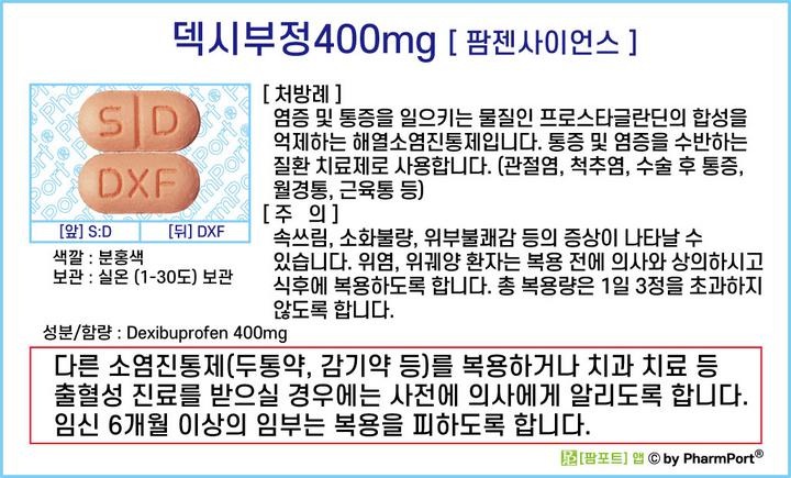 팜포트]-덱시부정400mg(덱시부프로펜, Dexibuprofen) [팜젠사이언스] ( 약품정보 / 복약안내문 / 생활요법 ...