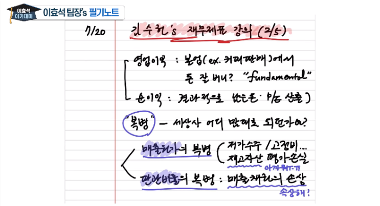 투자 아카데미 재무제표 2편 영업이익 뽀개기 누가 내 이익에 손을 영업이익f이효석 아카데미 김수헌 대표