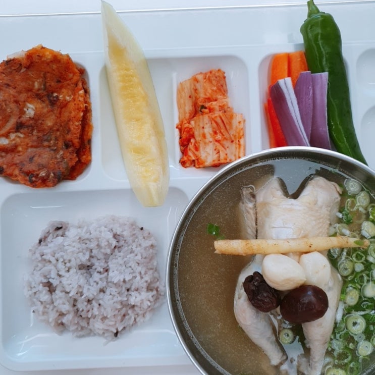 단체급식 메뉴모음말복특식삼계탕오징어김치전채소스틱찰밥메론 제공하기구내식당 특식메뉴레시피 네이버 블로그