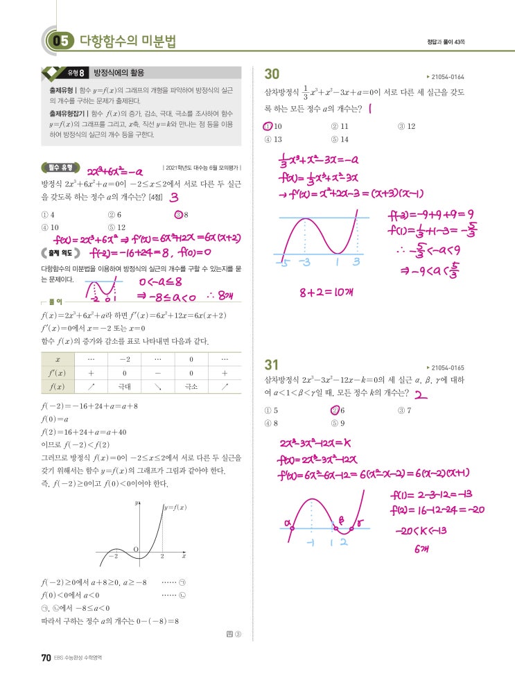 수능완성 확률과 통계 P70 P71 05 다항함수의 미분법 유형8 문제 및 풀이 네이버 블로그