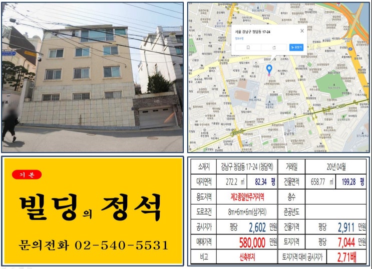 강남구 도산대로 50억 꼬마빌딩 신축부지 실거래가 조회 청담동 17 24 청담역 58억 원 평당 7044만 원