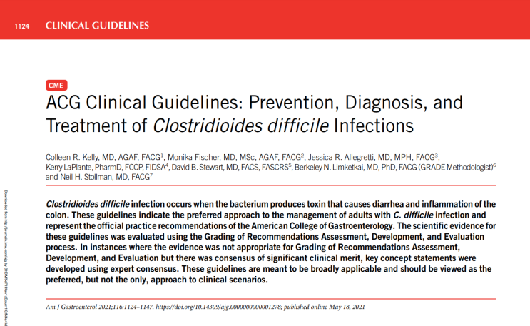 ACG Clinical Guidelines: Prevention, Dx, and Tx of Clostridioides ...