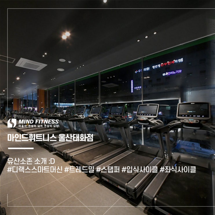 마인드휘트니스 태화점 유산소존 소개 D 디랙스스마트머신 트레드밀 스탭퍼 입식사이클 좌식사이클 네이버 블로그
