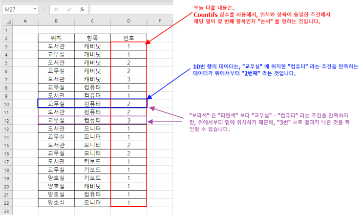 엑셀 순서를 지정하여 일련번호 만들기 Countif 함수 네이버 블로그
