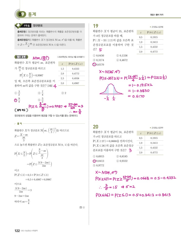 수능완성 확률과 통계 P122 P123 09 통계 유형6 문제 및 풀이 네이버 블로그