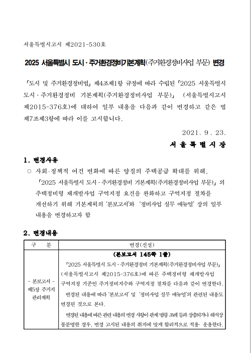 2025 서울특별시 도시·주거환경정비기본계획주거환경정비사업 부문 변경서울특별시고시 제2021 530호 네이버 블로그
