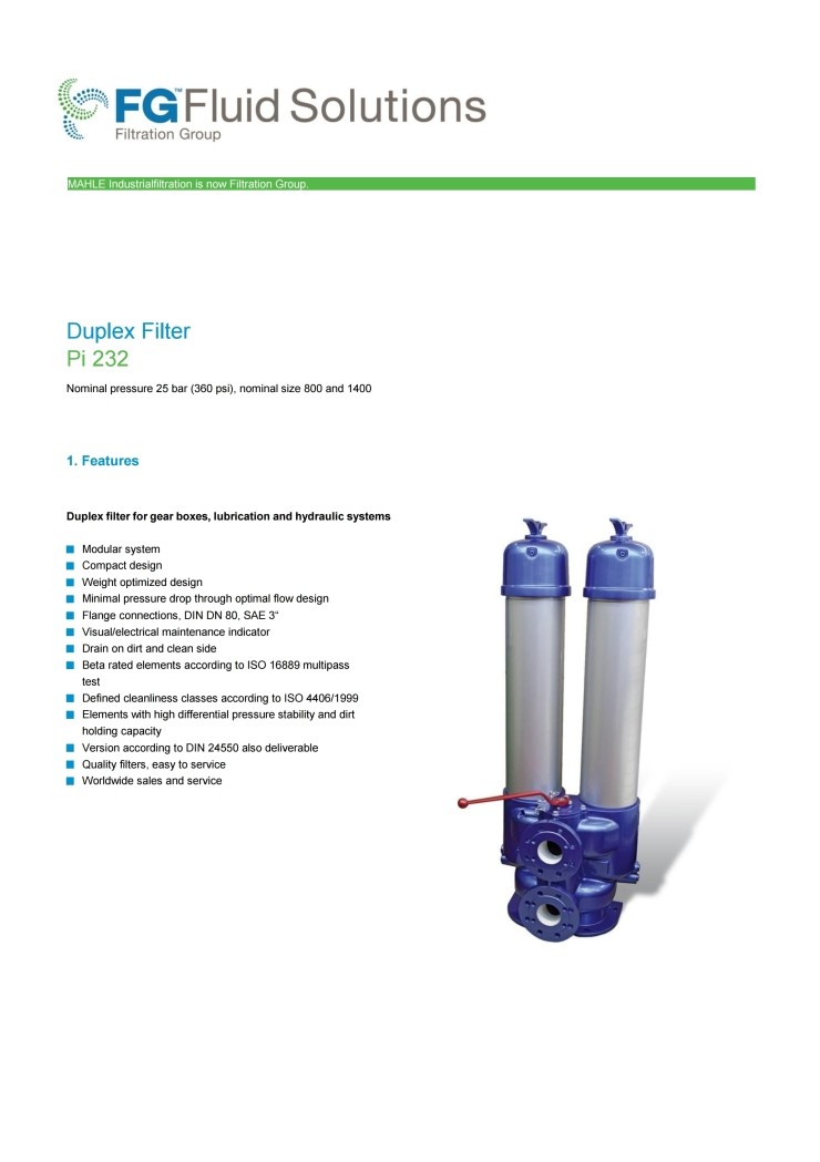 라인테크 (Tel : 031-375-7442) - Duplex Filter - Pi 232 (Pi232) - FG, MAHLE ...