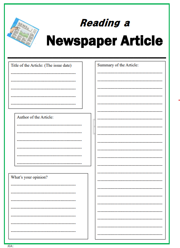 Newspaper Article Summary template for kids : 네이버 블로그