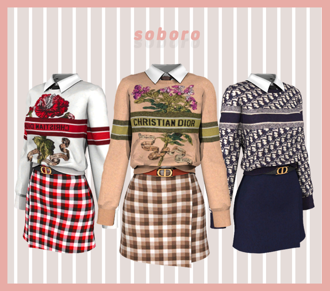 [Patreon Exclusive] soboro - Dior Round Neck Knit Skirt Set // 심즈 4 디올 ...