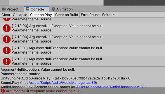 유니티 사운드 오류 : ArgumentnullException: Value cannot be null.(값은 null일 수 없습니다) : 네이버 블로그