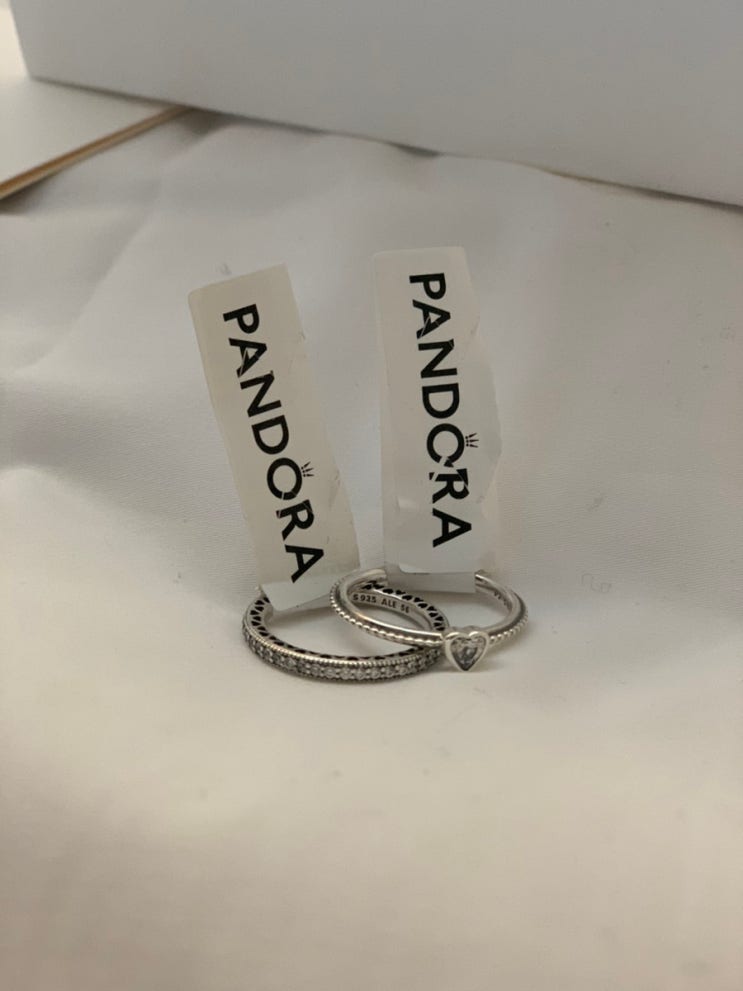 PANDORA) 판도라 반지 레이어드링 Silver ring with clear cubic zirconia 실버링 위드 클리어 ...