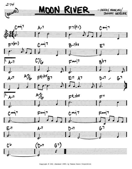 스텐다드 재즈(Standard Jazz) Real book - Moon River (김윤화 피아노연주) 악보/가사/해석 ...