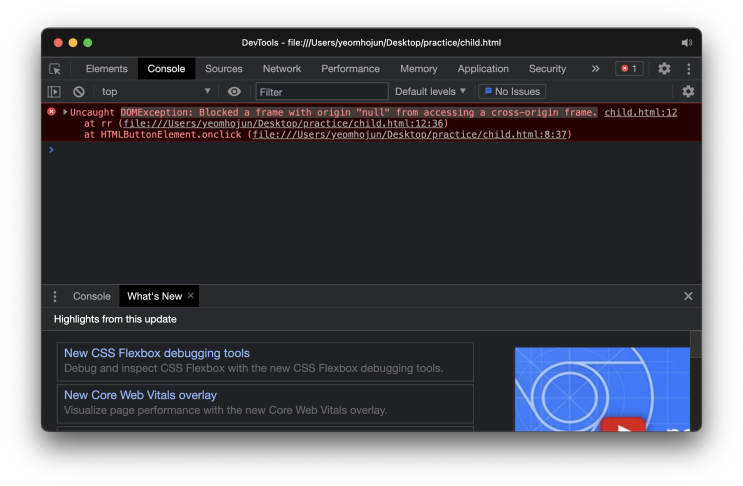 DOMException: Blocked a frame with origin "null" from accessing a cross ...