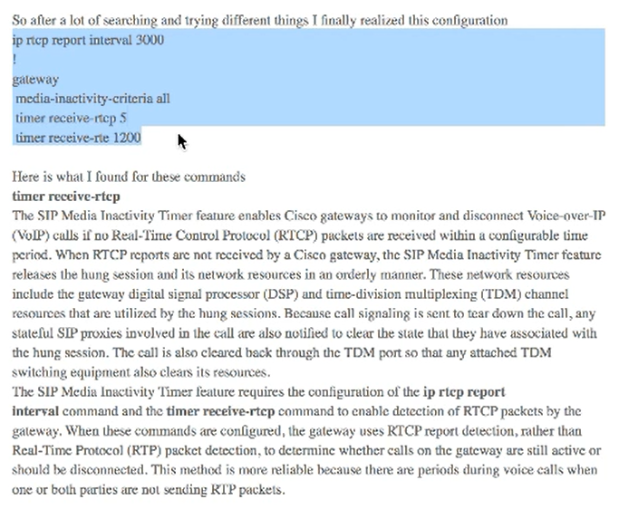 Cisco SIPGateway 에서 INVITE 를 수신한 후, 15초 후에 CANCEL 메시지 ( cause=102 ) 를 ...