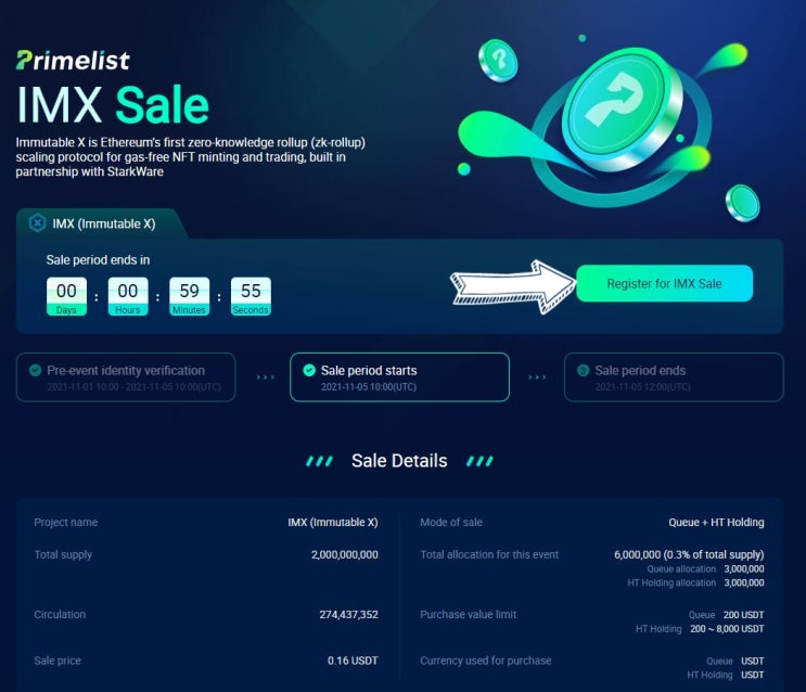 후오비 프라임리스트 IMX Sale 참여후기(37배 수익) : 네이버 블로그