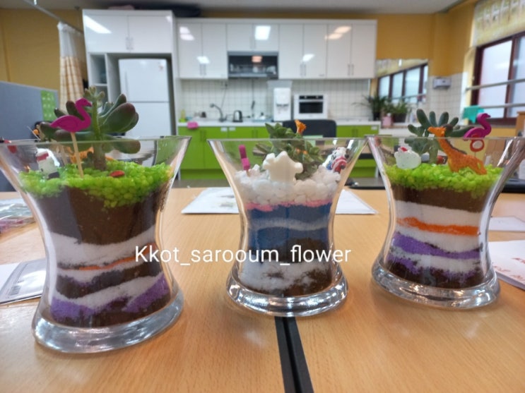 공기정화 색모래 테라리움 다육식물 공예 중학생 원예수업 원데이 외부수업 광주 꽃사로움 광주 전남 원예치료 만들기 특수반 동아리