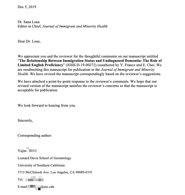 USC 박사과정 유학 - 논문 R&R, cover & response letters 작성법 : 네이버 블로그