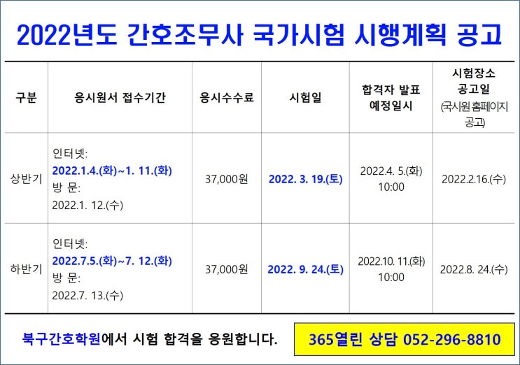 북구간호학원 2022년도 간호조무사 국가시험 시행계획 공고 네이버 블로그