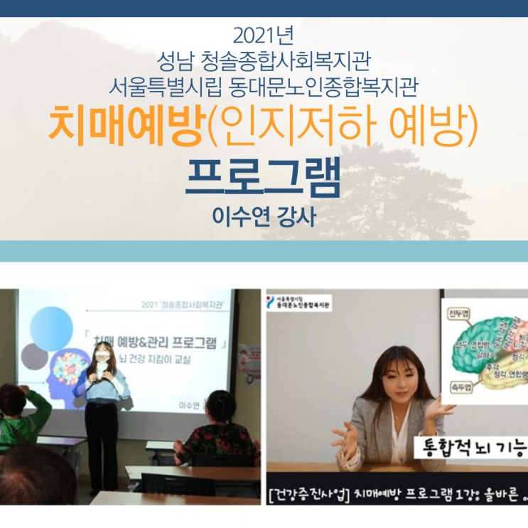치매란 무엇인가 치매인지저하 예방과 관리 뇌 기능 향상 프로그램 이수연 강사 노인종합복지관 네이버 블로그