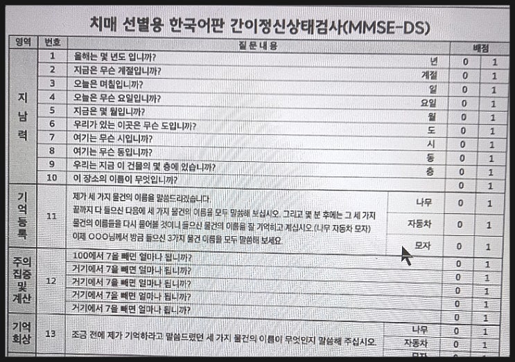 간이정신상태검사(MMSE-DS) : 네이버 블로그
