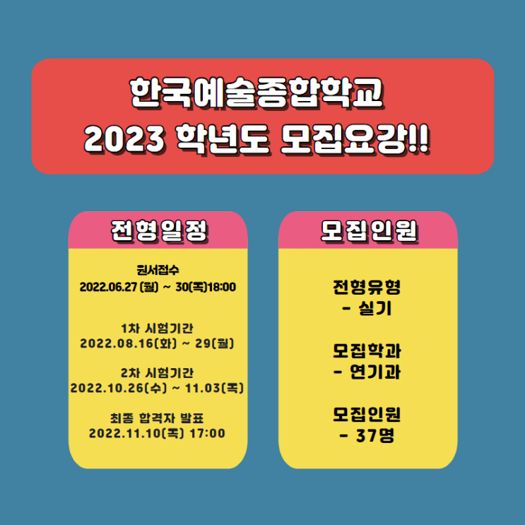 2023 학년도 한예종 연기과 모집요강입시요강 한예종 지정희곡 및 경쟁률 네이버 블로그