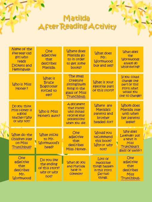 Matilda By Roald Dahl After Reading Activity : 네이버 블로그