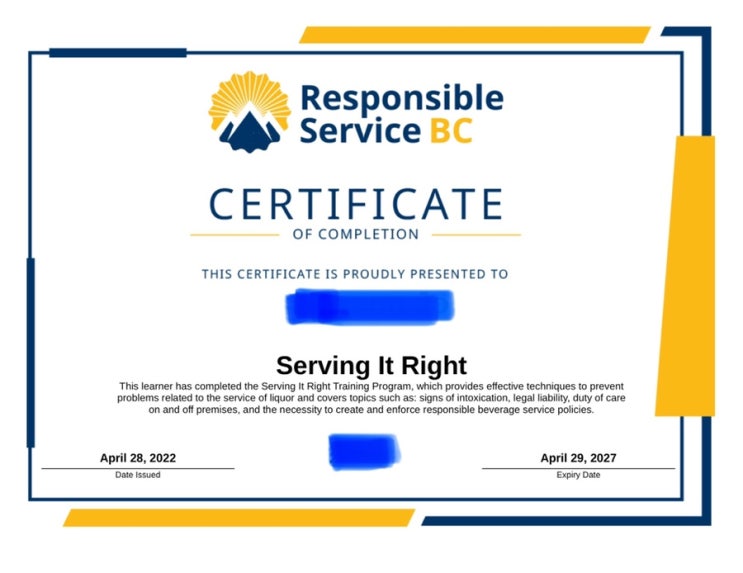 🎖4/30 밴쿠버 Serving It Right(SIR) & Food Safe Level 1 취득 : 네이버 블로그