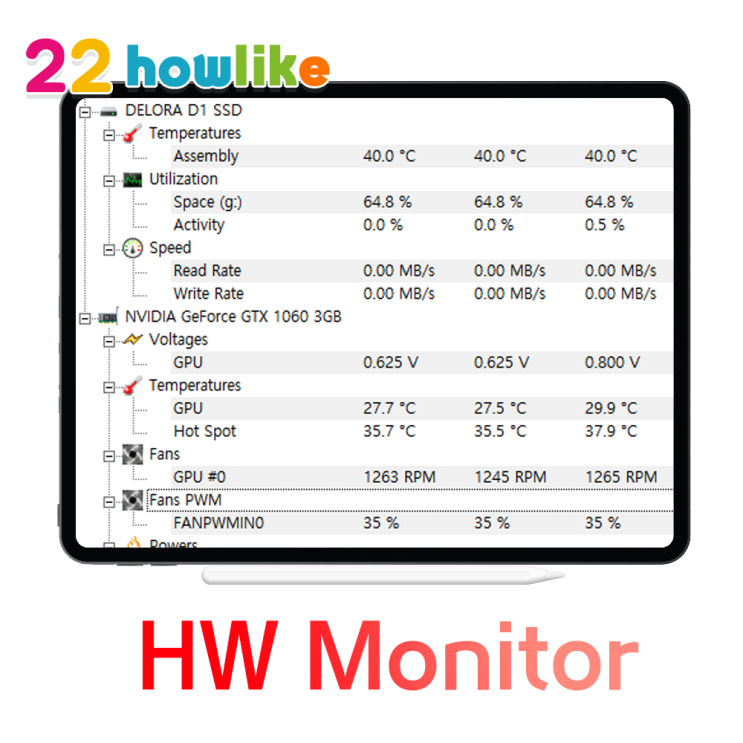 컴퓨터 CPU 그래픽카드 온도 측정 및 팬 속도 체크 HW Monitor : 네이버 블로그