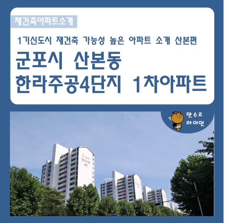 1기신도시 재건축 가능성 높은 아파트 소개 산본편 군포시 산본동 한라주공4단지1차아파트연식31년차용적률115평균대지