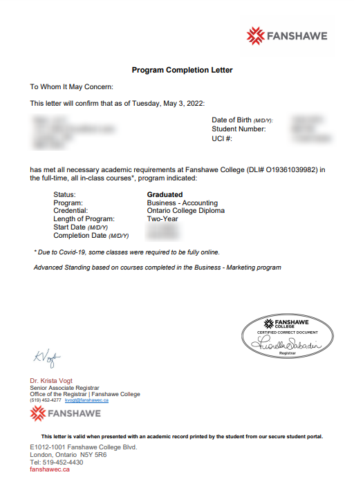 Program Completion Letter 도착 _ 대학 수료 확인서 (4/22 학과 종료, 5/3일 수료 문서 도착 ...