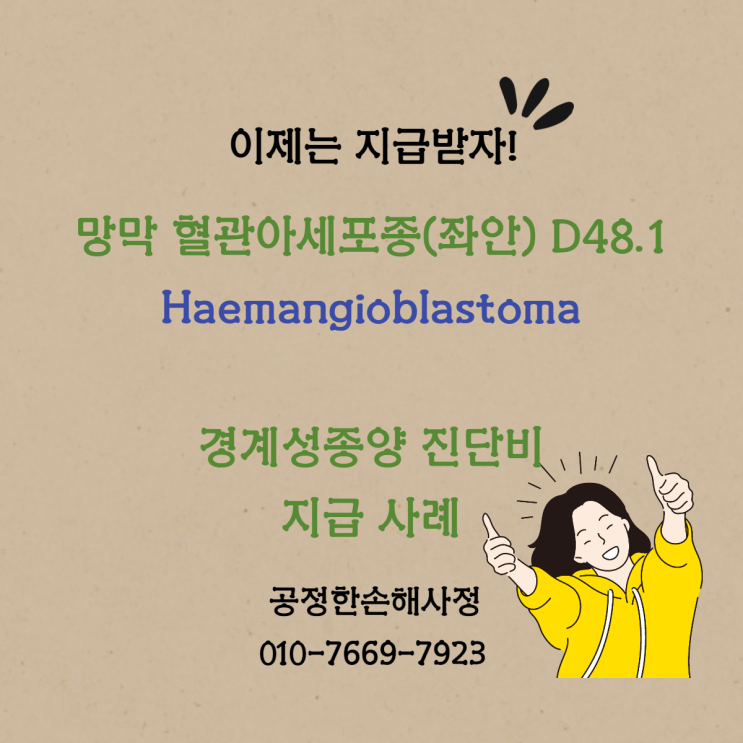 망막 혈관아세포종좌안 D481 임상적 추정 진단되셨나요 경계성종양 진단비 지급 받으시길 바랍니다 네이버 블로그