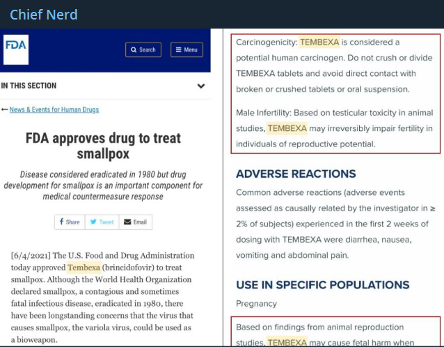 FDA, 지난해 전 연령 천연두 치료제 템벡사 승인, 템벡사는 잠재적 인간 발암 물질로 간주.... : 네이버 블로그