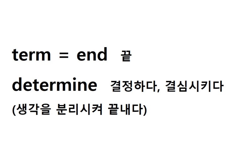 어근 term = end 끝 (determine 생각을 분리시켜 끝내다 = 결정하다, 결심시키다) : 네이버 블로그