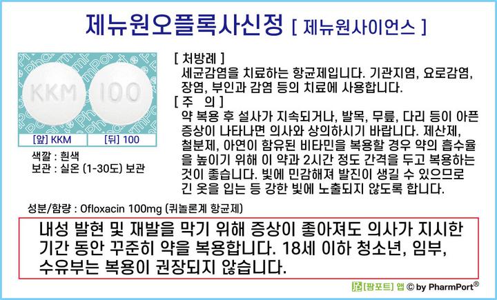 팜포트 제뉴원오플록사신정 제뉴원사이언스 약품정보 복약안내문 항생제퀴놀론계 항균제 네이버 블로그