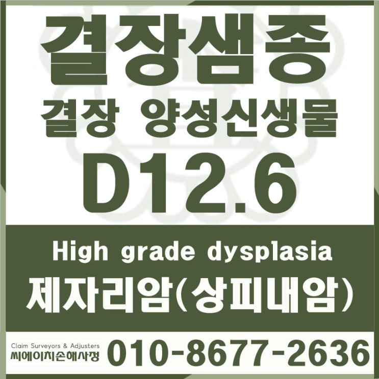 보상사례 결장의 양성신생물 결장 샘종 D126 진단 High Grade고도 선종 소견으로 결장의 제자리암종