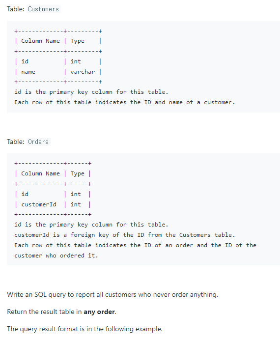 SQL 문제 4 - Customers Who Never Order LeetCode 595 : 네이버 블로그