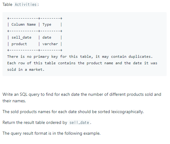 SQL 문제 12 - Group Sold Products By The Date LeetCode 1484 : 네이버 블로그