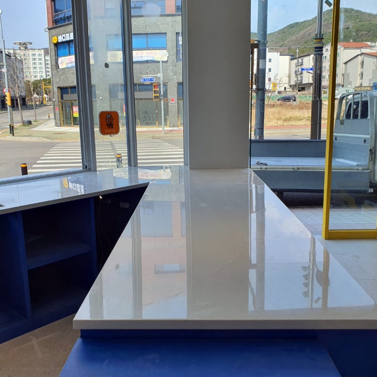 인조대리석 상판 인천 영종도 카페 카운터 테이블 설치 네이버 블로그