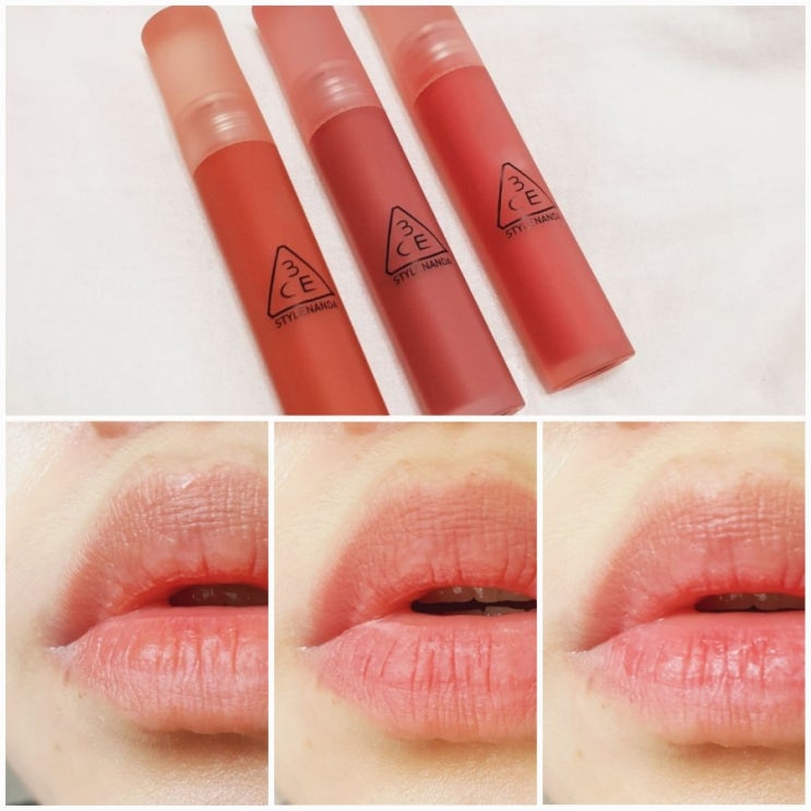 3CE, 쓰리씨이 블러 워터 틴트 발색 (More Peach, Chasing Rose, First Letter) 올리브영 틴트 ...