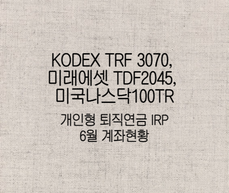 KODEX TRF 3070, 미래에셋 TDF2045, 미국나스닥100TR 개인형 퇴직연금 IRP 6월 계좌현황 : 네이버 블로그