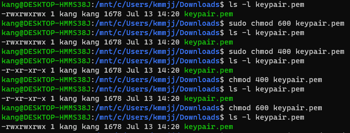 aws ec2 인스턴스 키페어 파일 .pem로 ssh 연결이 안되고 chmod 가 동작안할때 해결방법 : 네이버 블로그