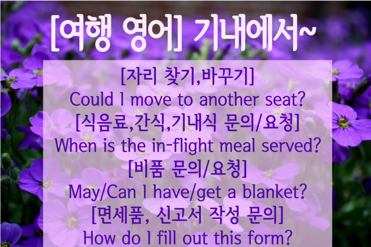 [여행 영어] 기내에서 쓸 수 있는 영어 표현 : 네이버 블로그