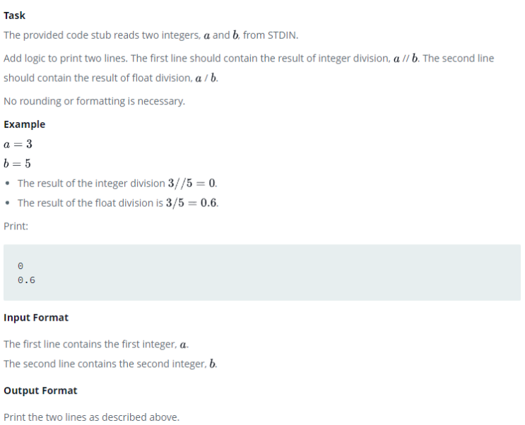 Python HackerRank 문제 4 - Python: Division : 네이버 블로그