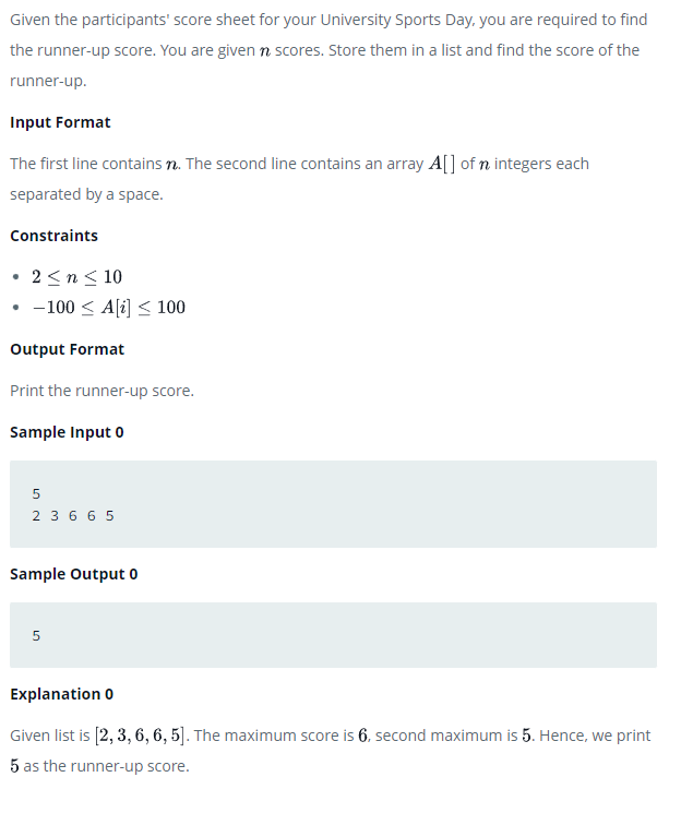 Python HackerRank 문제 8 - Find the Runner-Up Score! : 네이버 블로그