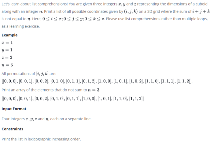 Python HackerRank 문제 7 - List Comprehensions : 네이버 블로그