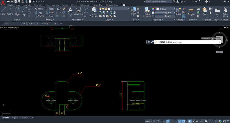 오토캐드(AUTO CAD) CAT 3각법 투상도 기초3 : 네이버 블로그